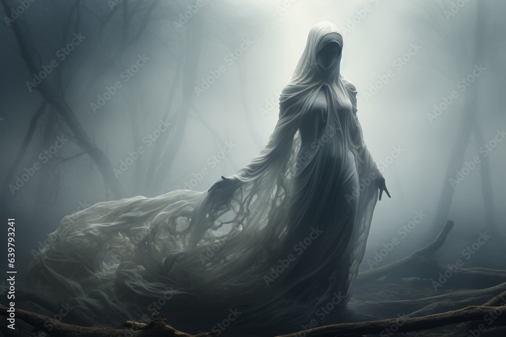 States of mind, horror, sci-fi concept. Female forest creature, wraith ...