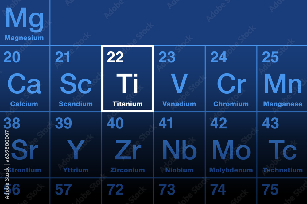 Titanium element on the periodic table. Lustrous transition metal and ...