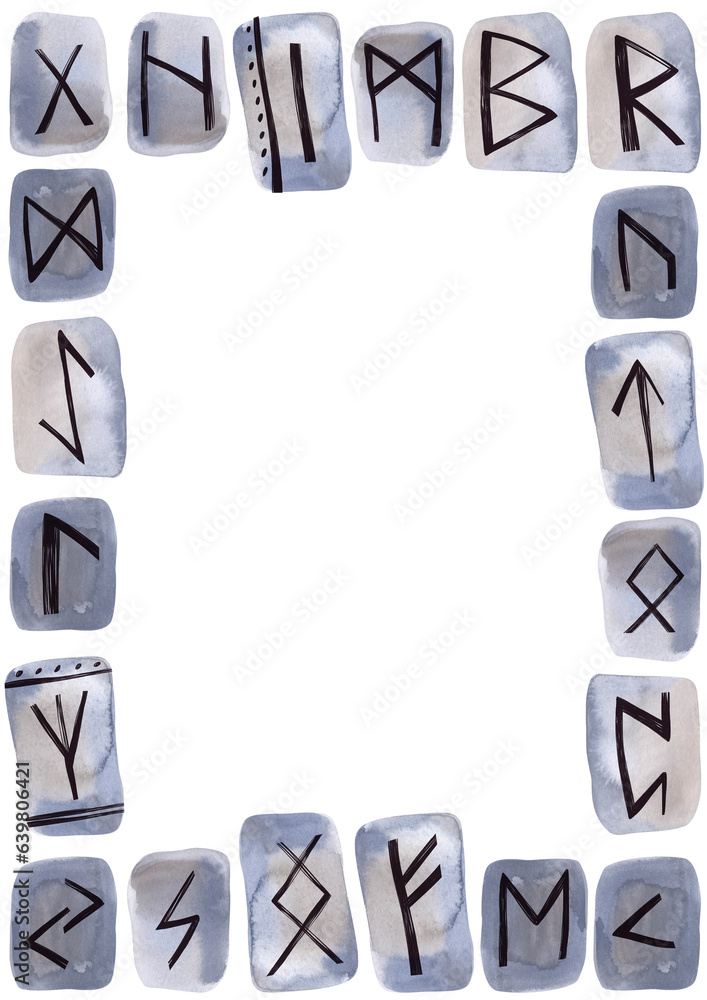 Frame A3 from Scandinavian runes carved on stone. Divination set. Group ...