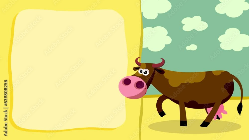 Cartoon character cow brown walking loop animation for titles. Cute ...