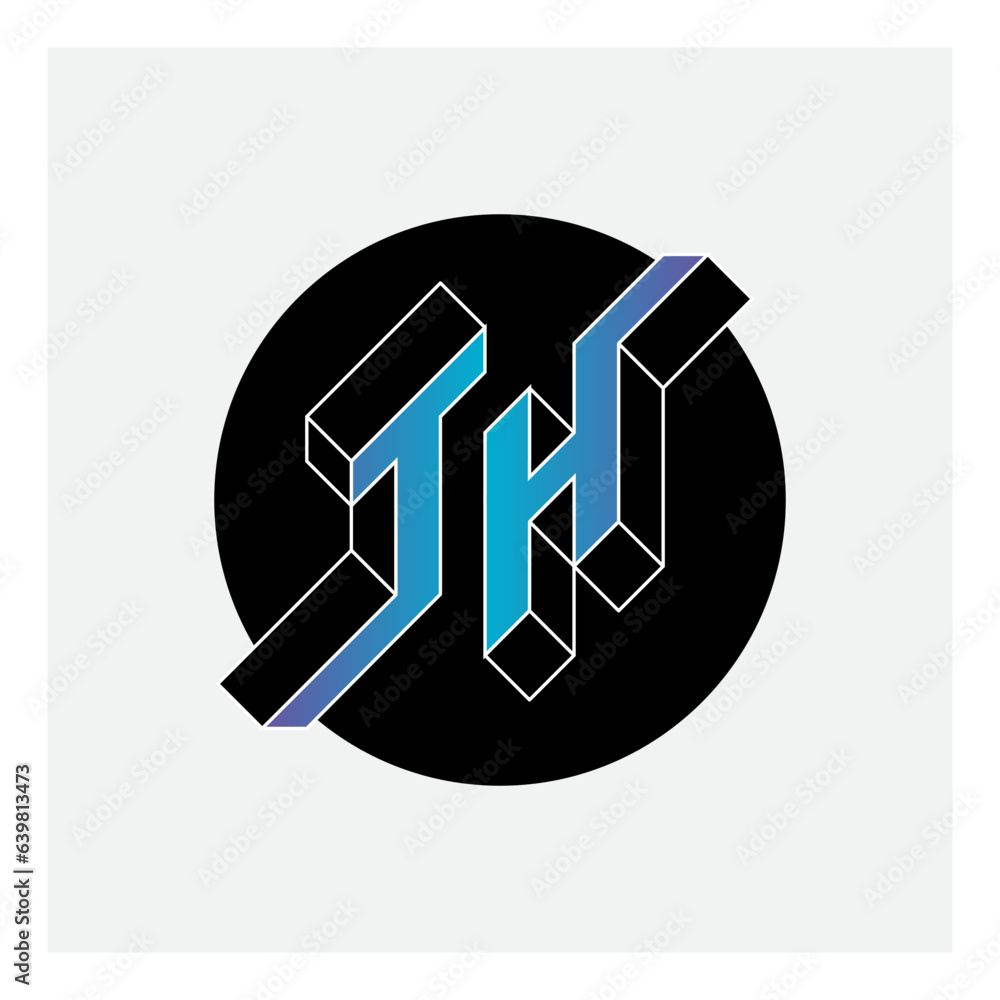 T and H - Monogram or logotype. Isometric 3d font for design. Three ...