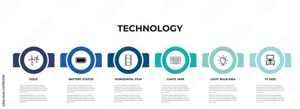 eolic, battery status, horizontal film strip, caste tape, light bulb ...