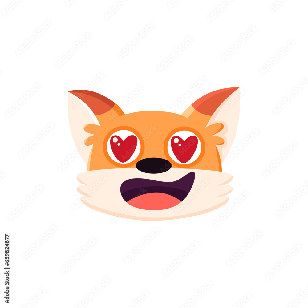 Cute fox face in love. Smiling animal portrait with hearts in their ...