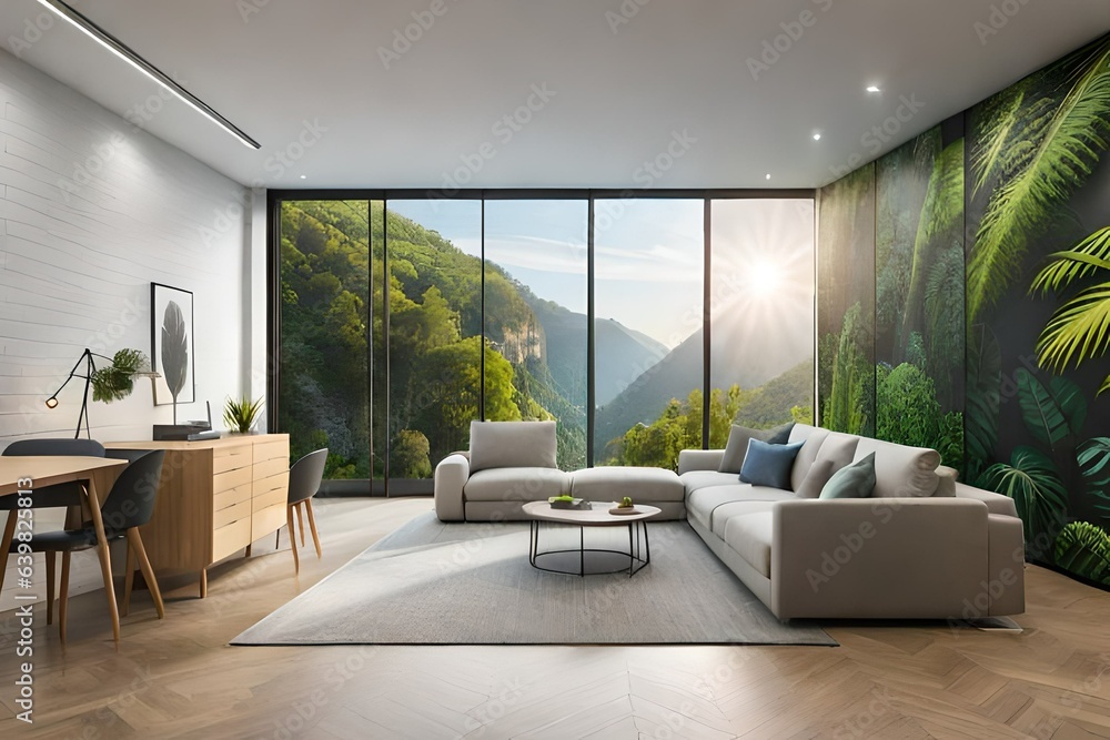 interior of cozy modern living room with massive skylight jungle from ...