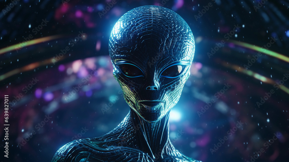 alien character model, intricate details, metallic sheen, against a ...