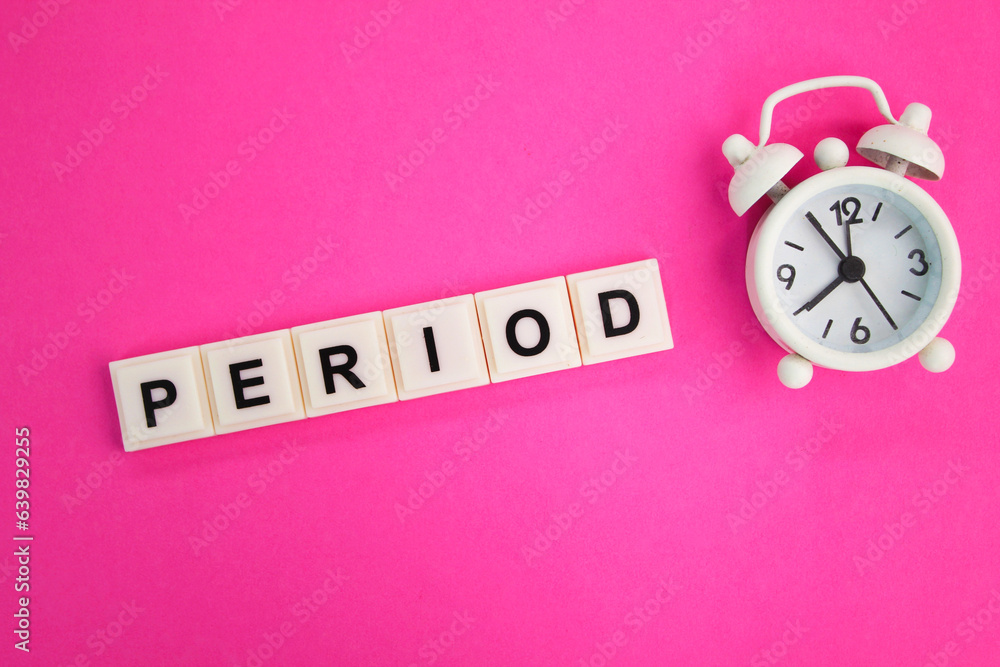 stethoscope, bell clock and alphabet letter with word period. the ...