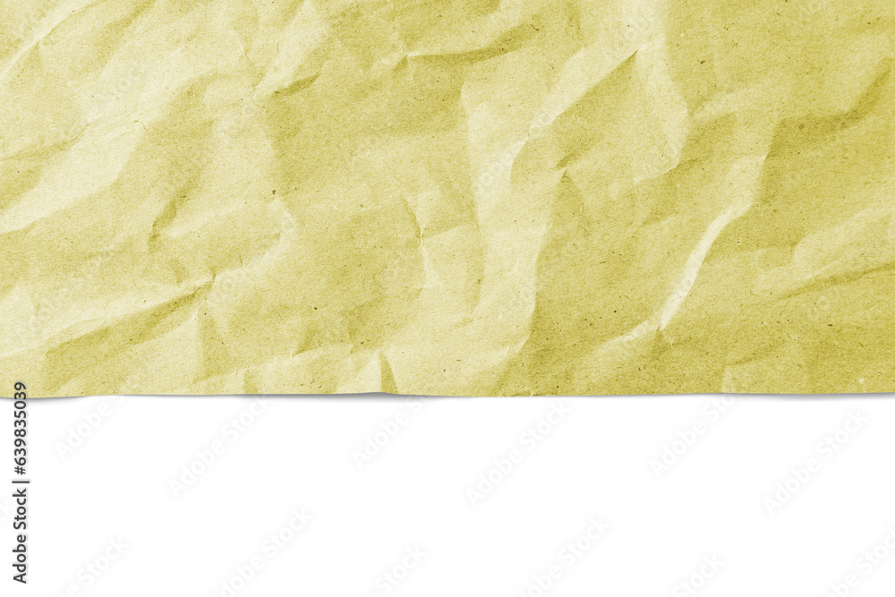 Recycled crumpled yellow paper texture with edge, border isolated on ...