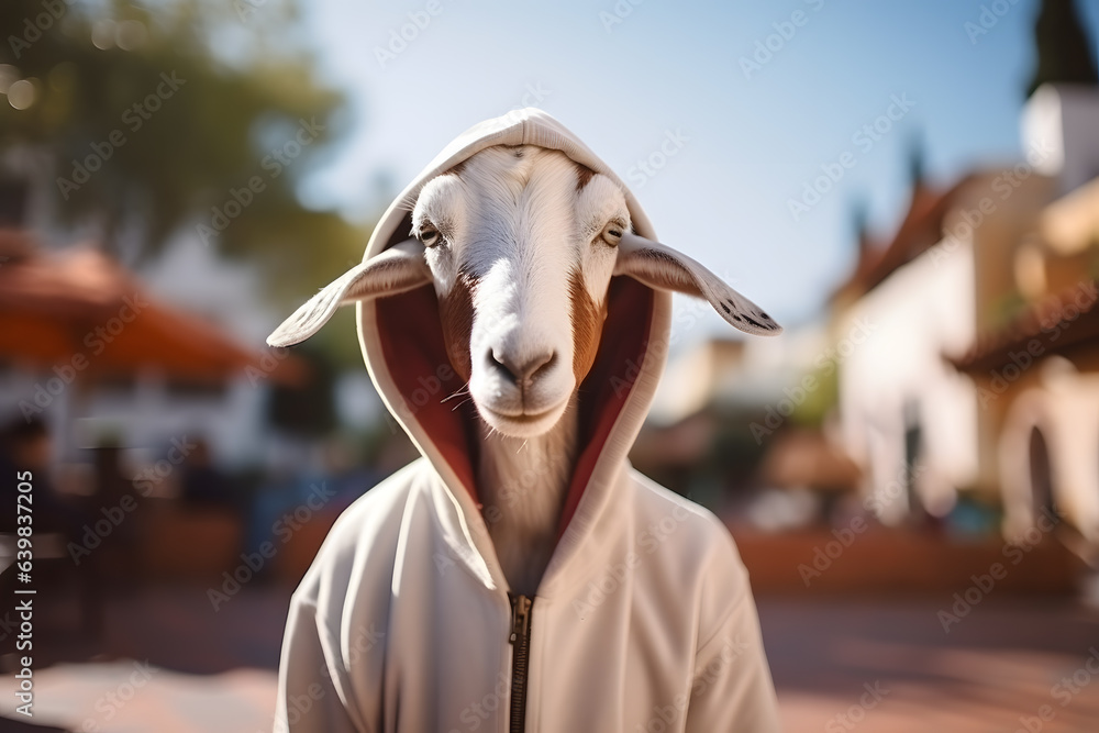 oat wearing a hoodie, Collage of human people with goat face Stock ...