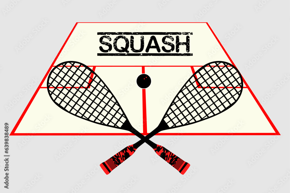 Squash game icon emblem, two crossed squash rackets and a ball on the ...