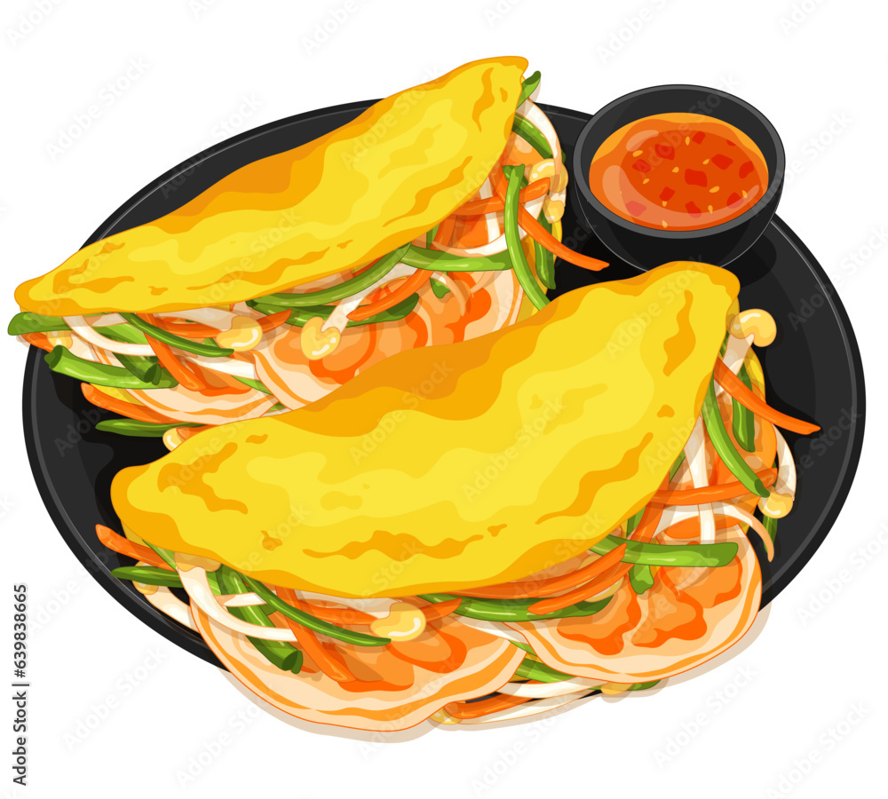 Vietnamese shrimp crispy pancakes (Bánh Xèo) illustration vector. Asian ...