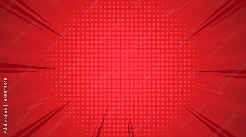 Flat red comic style design background. Template with rays, Pop art ...