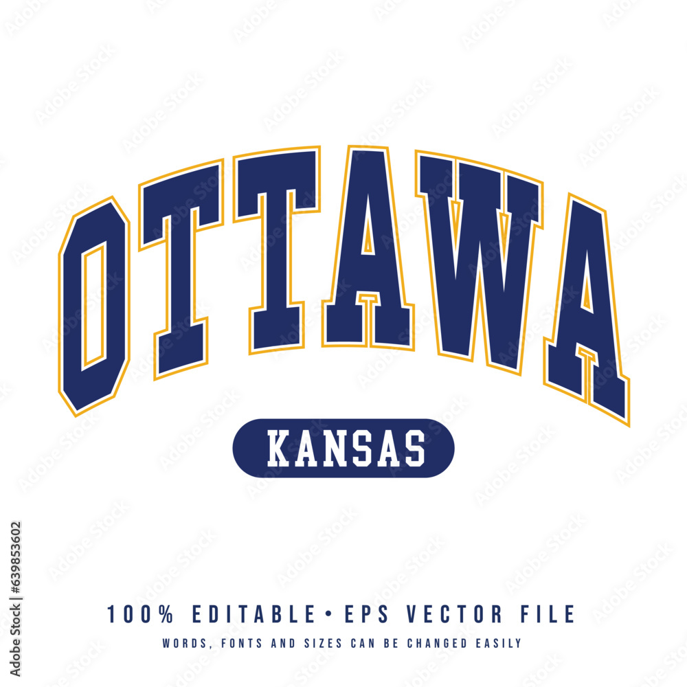 Ottawa text effect vector. Vintage editable college t-shirt design ...