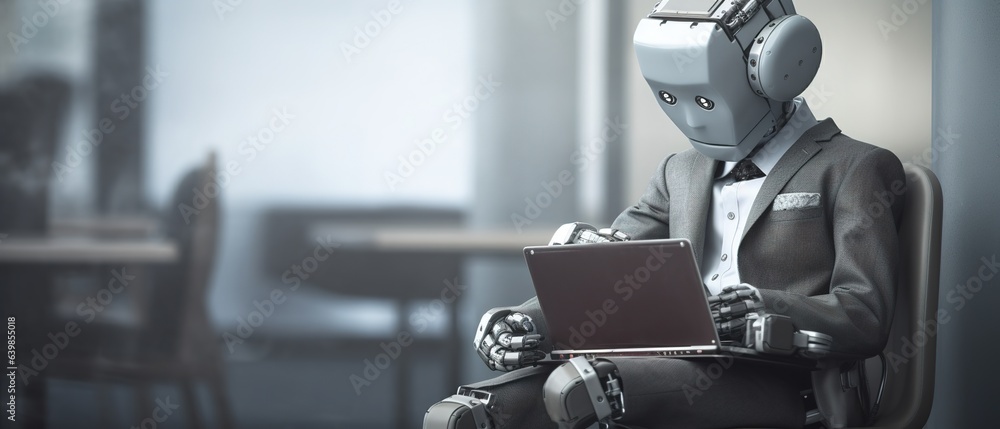 AI robot sitting down holding a briefcase waiting for a job interview Stock Illustration | Adobe ...
