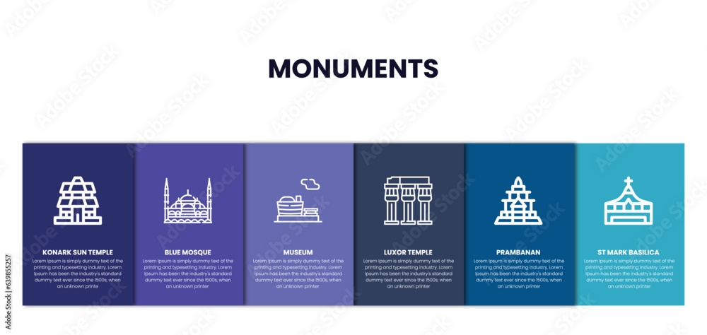 Vetor de konark sun temple, blue mosque, museum, luxor temple ...