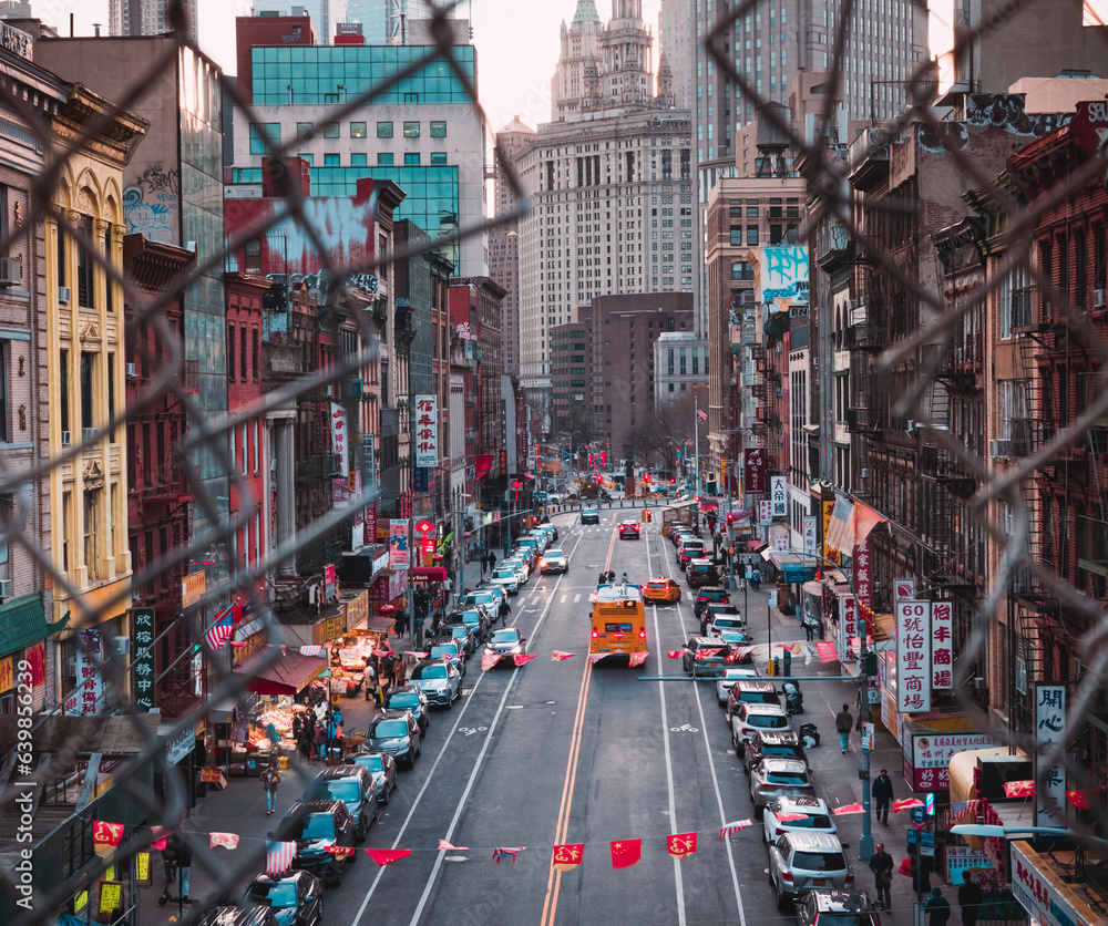New York, USA: East Broadway street in south Manhattan aerial view ...