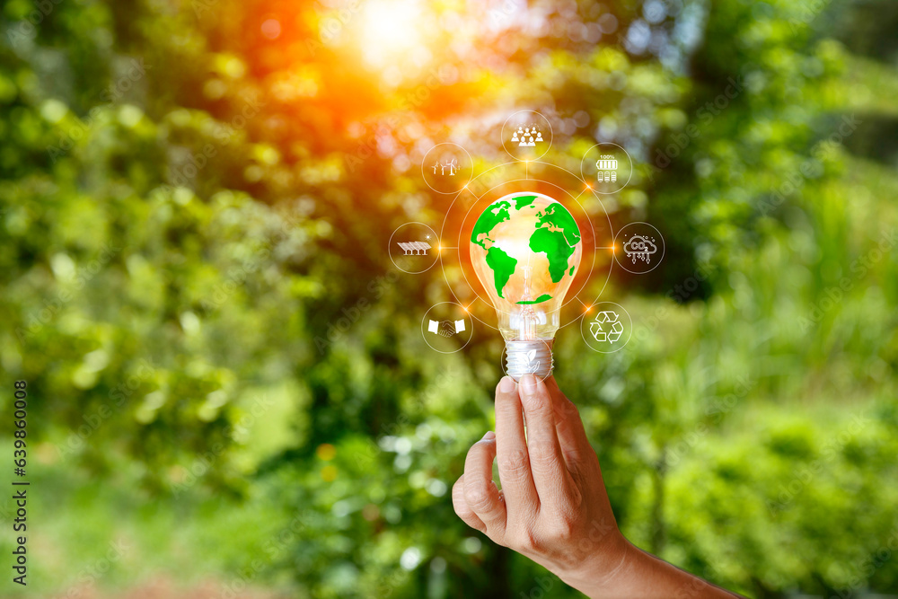 Green Energy Renewable Sustainable. world and green energy icon in ...