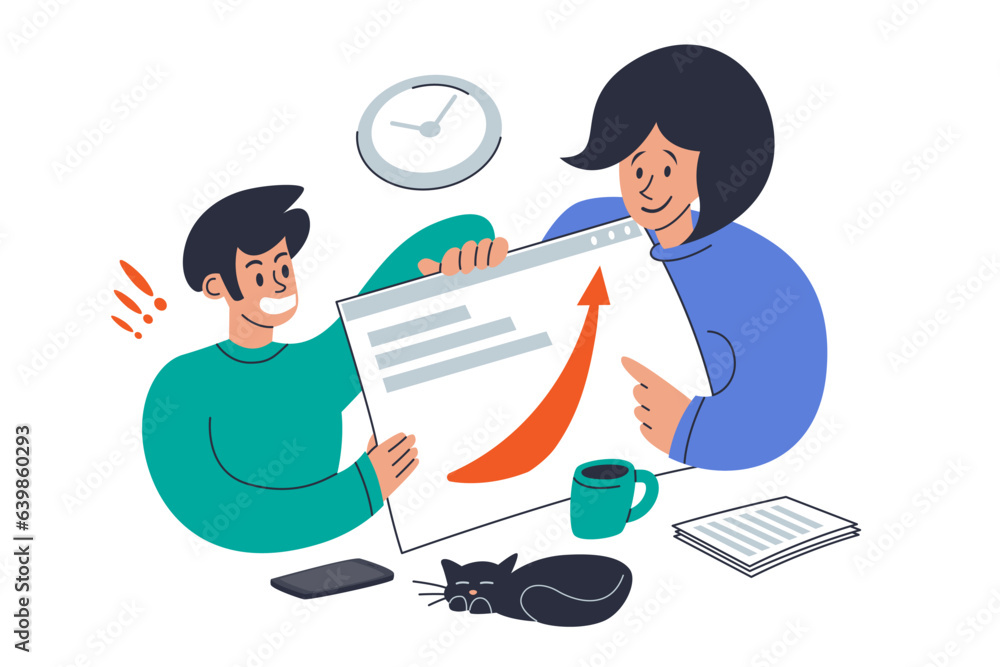 Project presentation concept. Young man and woman presenting website ...