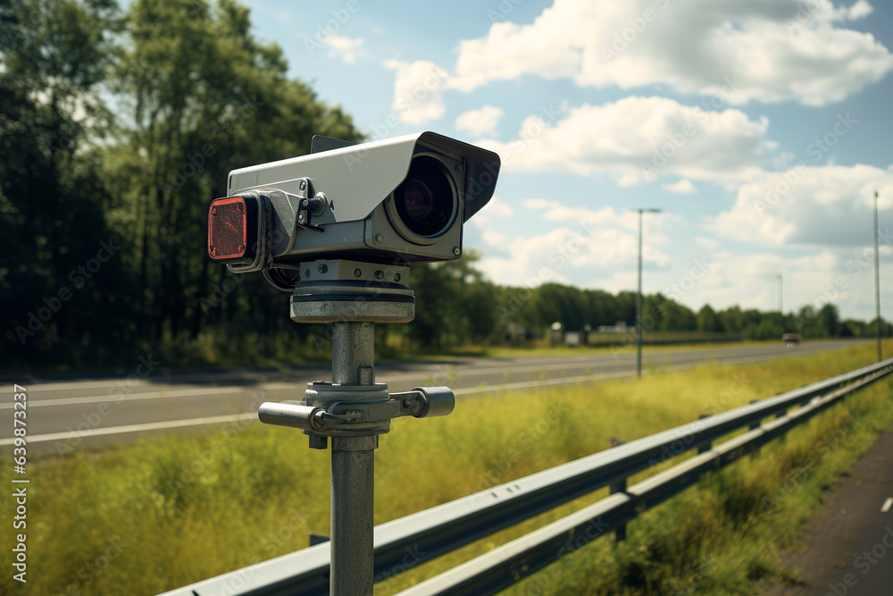 Generative AI illustration of radar camera on the road to control speed ...