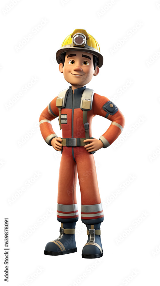 Firefighter. 3D cartoon characters. Isolated background, animated ...