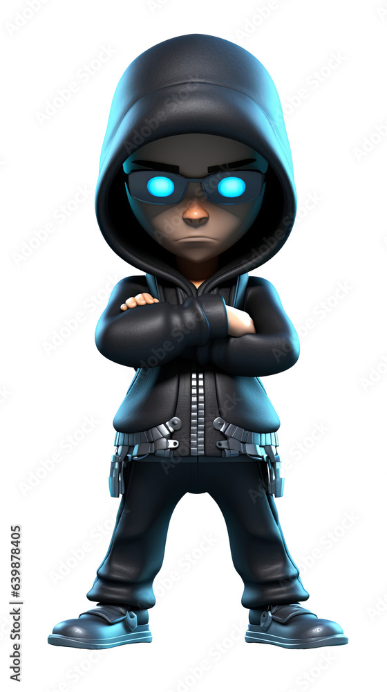 Hacker 3d cartoon character. Isolated background, animated character ...