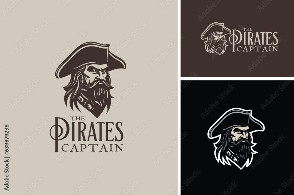 Old Man Face Silhouette with Beard and Mustache wearing Pirate Tricorn ...
