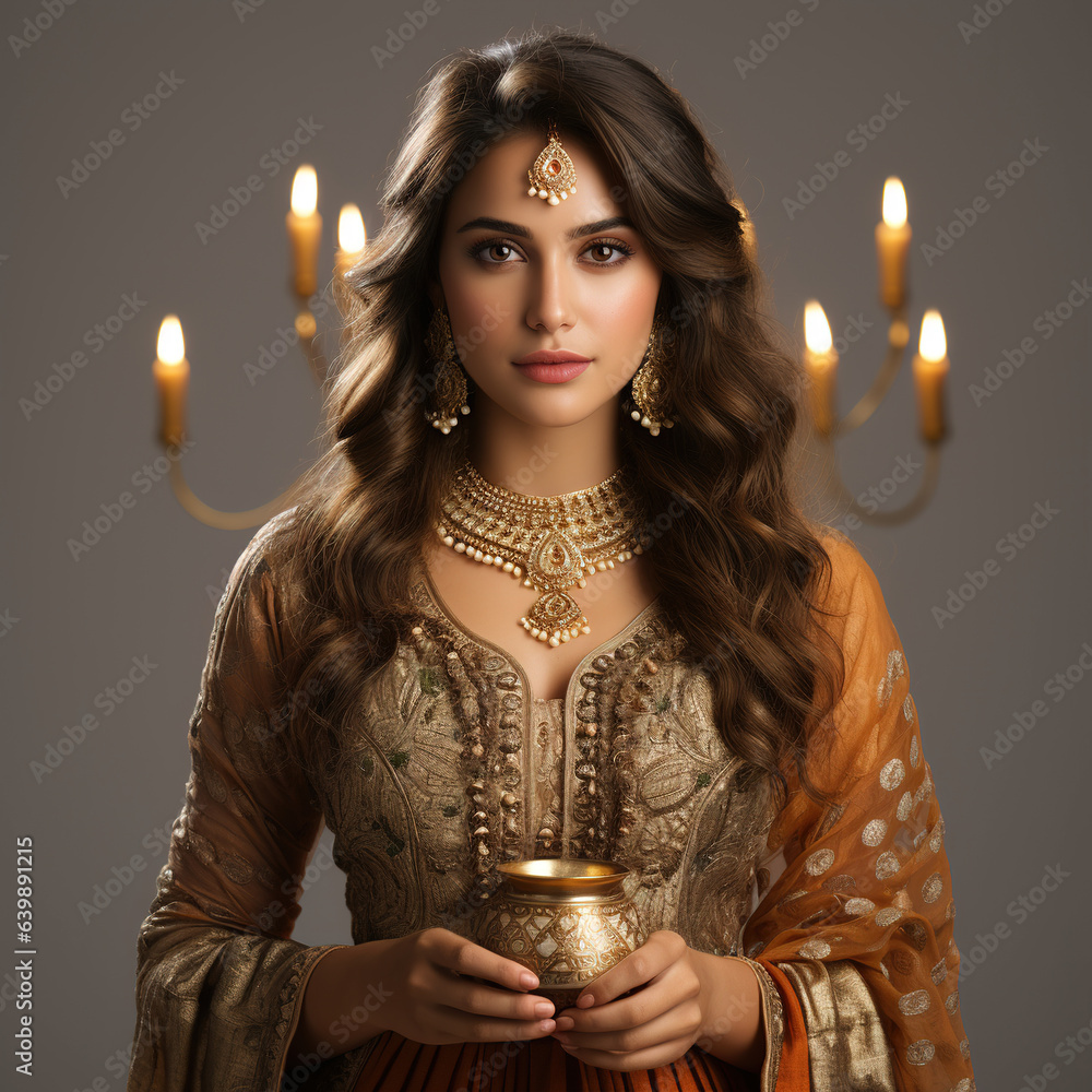 Beautiful indian women in traditional cloth, diwali celebration theme ...