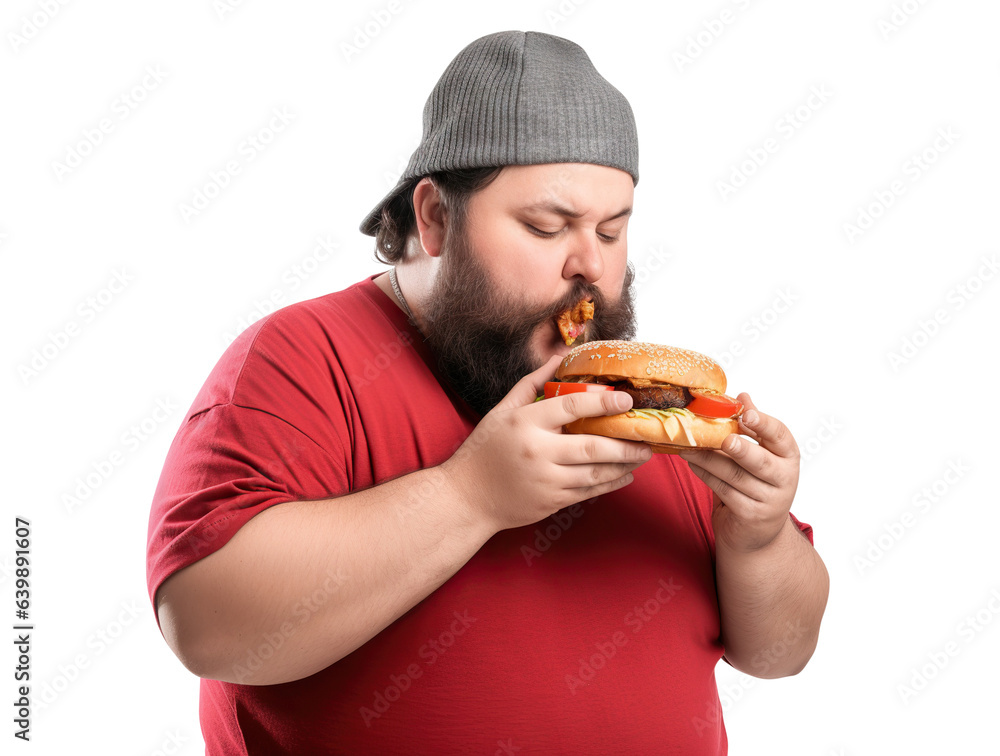 Fat man eating big burger, cut out Stock Photo | Adobe Stock
