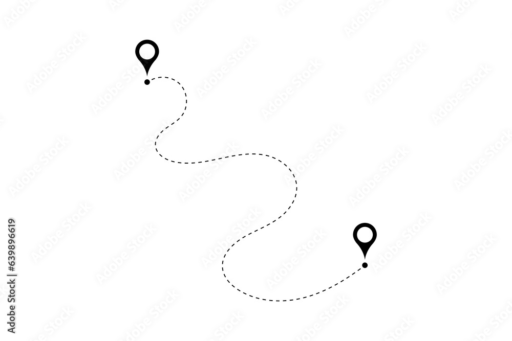 Route icon - two points with dotted path and location pin. Route ...