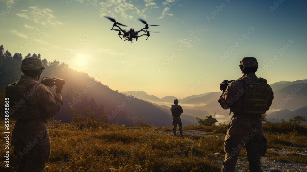 Military launches a combat drone for a special operation. Stock Photo ...