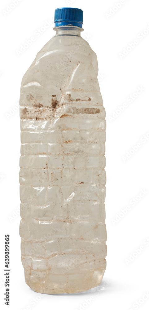 waste plastic water bottle isolated on white background, squeezed old ...