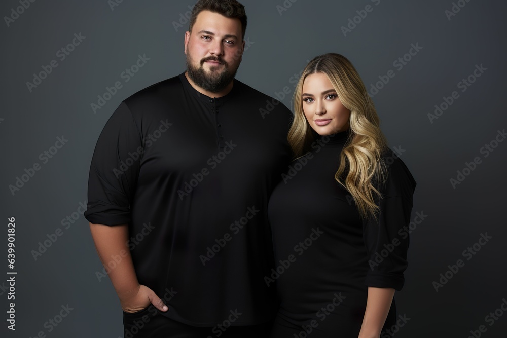 Man and woman plus size models wearing black plain long sleeves on ...