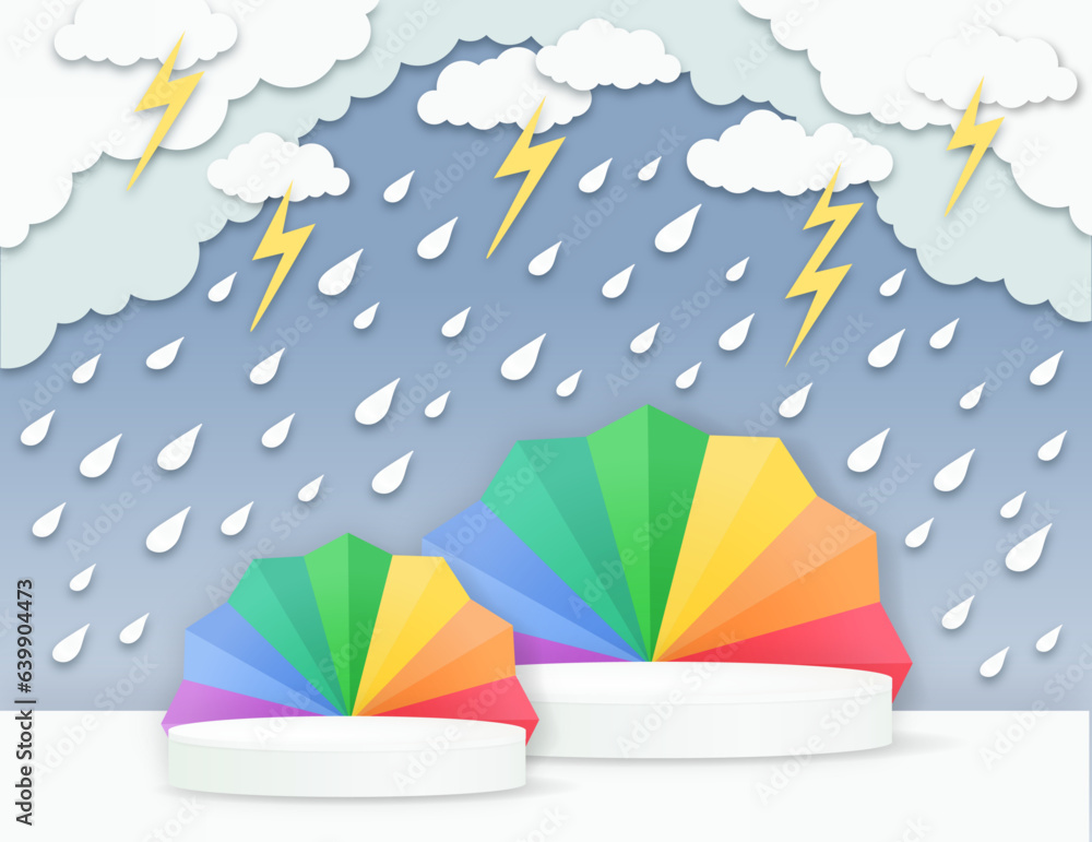 Heavy rain and thunders 3d papercut design, rainbow colors paper fan ...