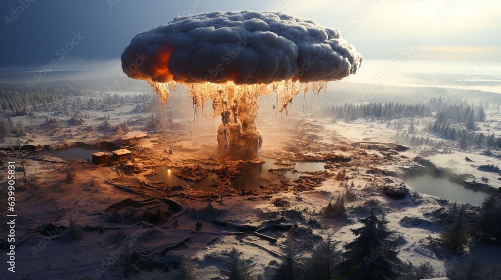 Nuclear explosion day or night. Stormy sky, shock wave against the ...