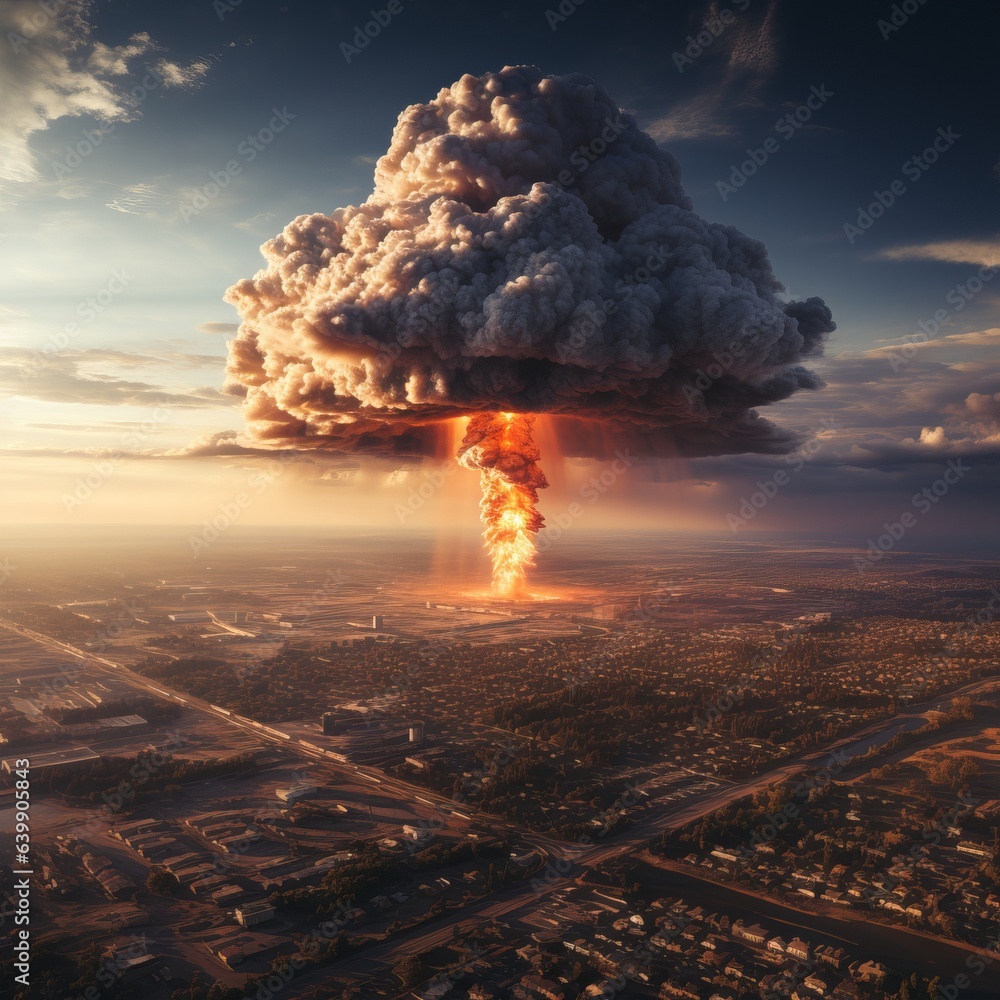 Nuclear explosion day or night. Stormy sky, shock wave against the ...