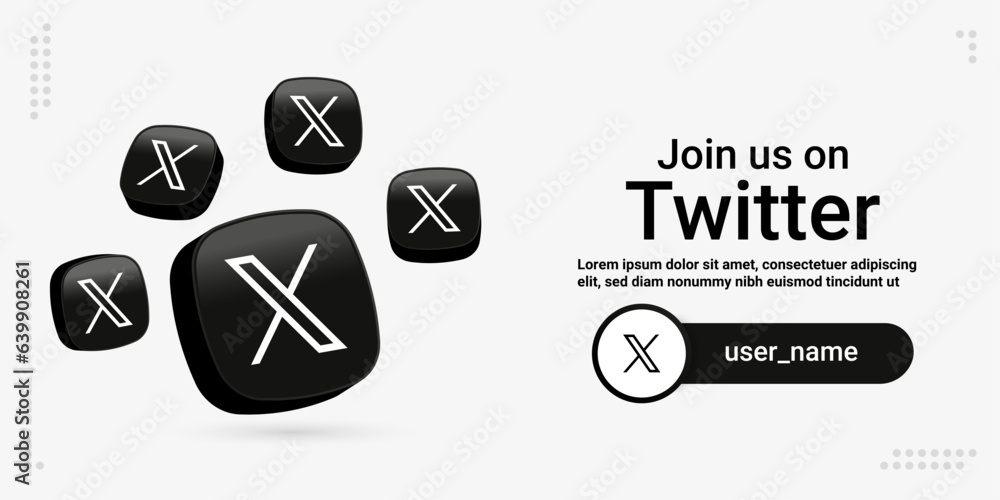 join or follow us on twitter x. 3d x logo social media icon ...