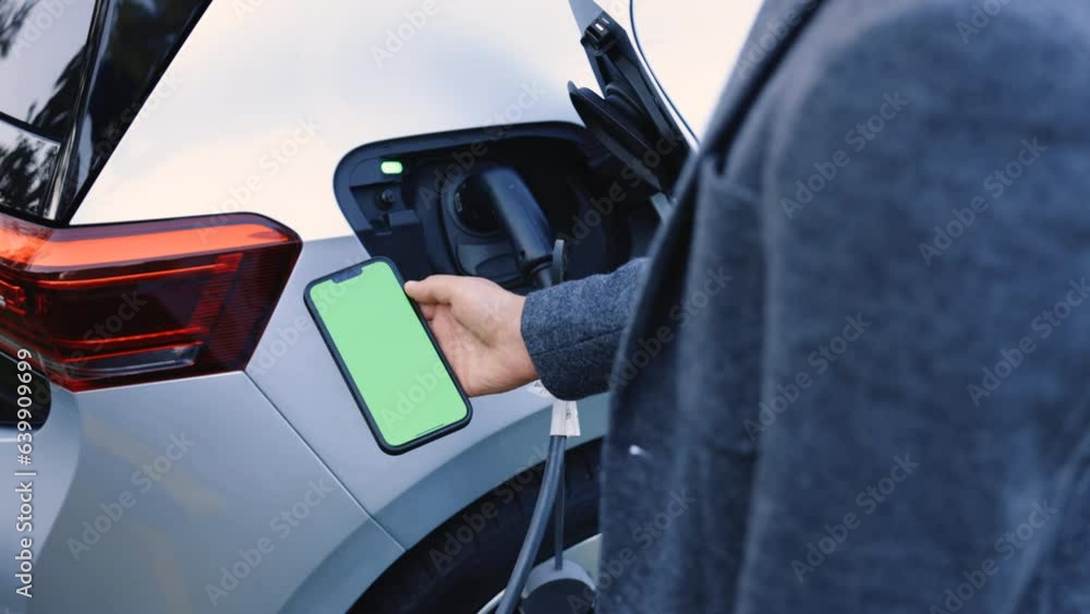 EV charging station for electric car with mobile app display charger ...