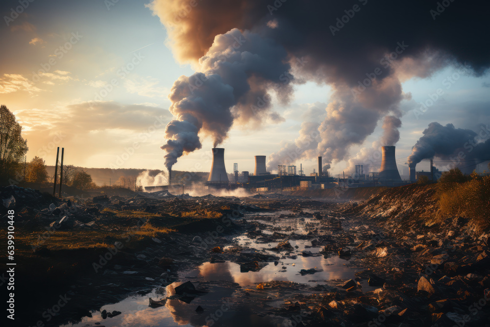 Environmental Pollution. Smokestacks emitting pollutants into the air ...