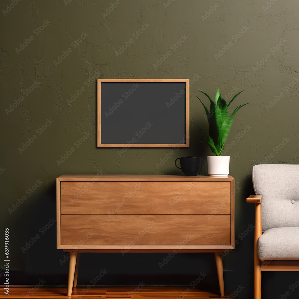 mockup of a oak wood living room Stock Photo | Adobe Stock
