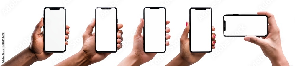 Unterschiedliche Hände, verschiedene Ausrichtungen, Smartphone ...