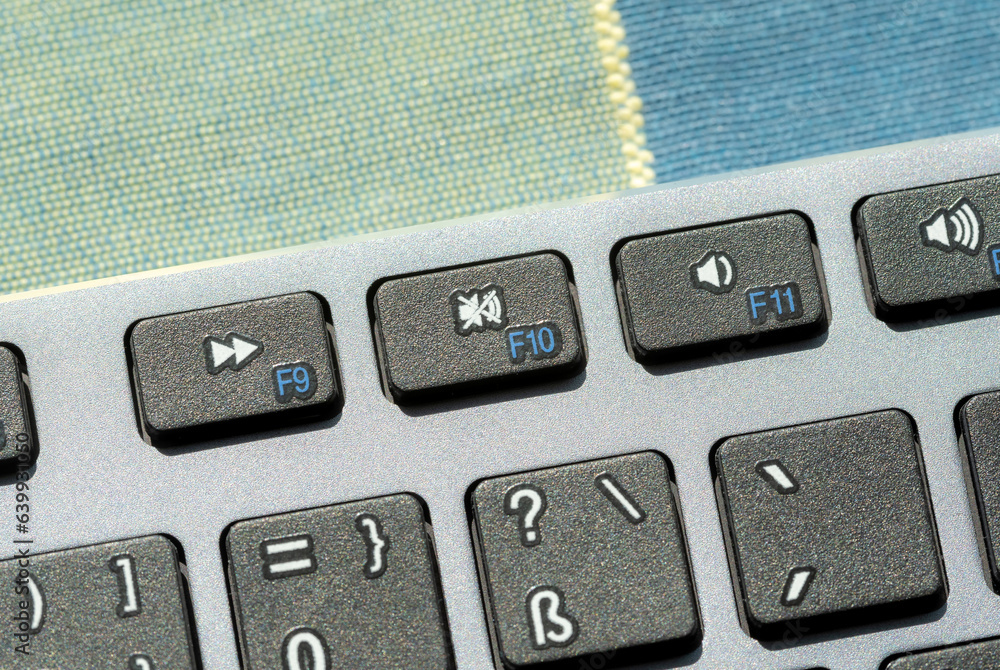 Sound control top f function keys, music audio volume control buttons on a modern computer ...