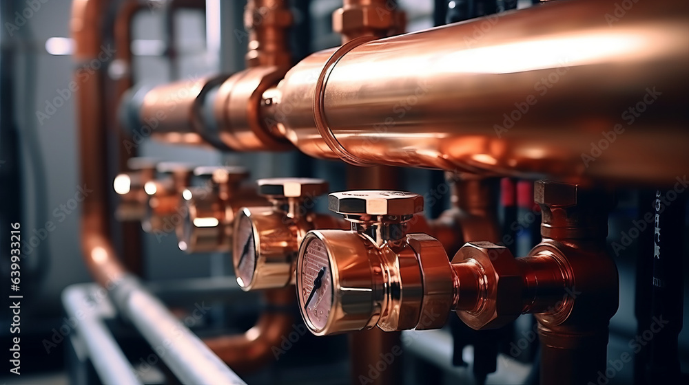 Plumbing service with copper pipeline of a heating system. Plumbing ...