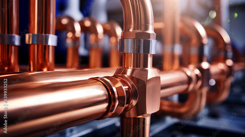 Plumbing service with copper pipeline of a heating system. Plumbing ...