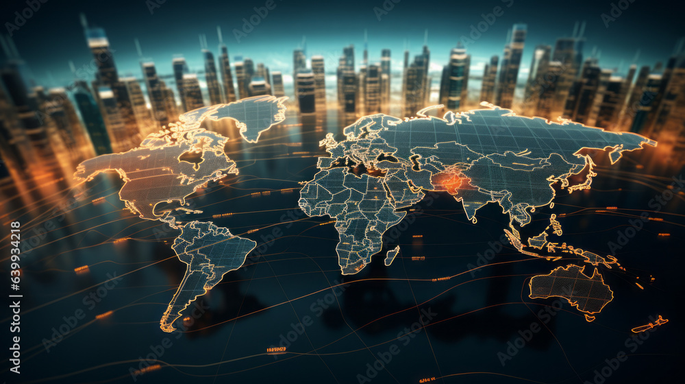 World map with international stock market indices displayed Stock ...