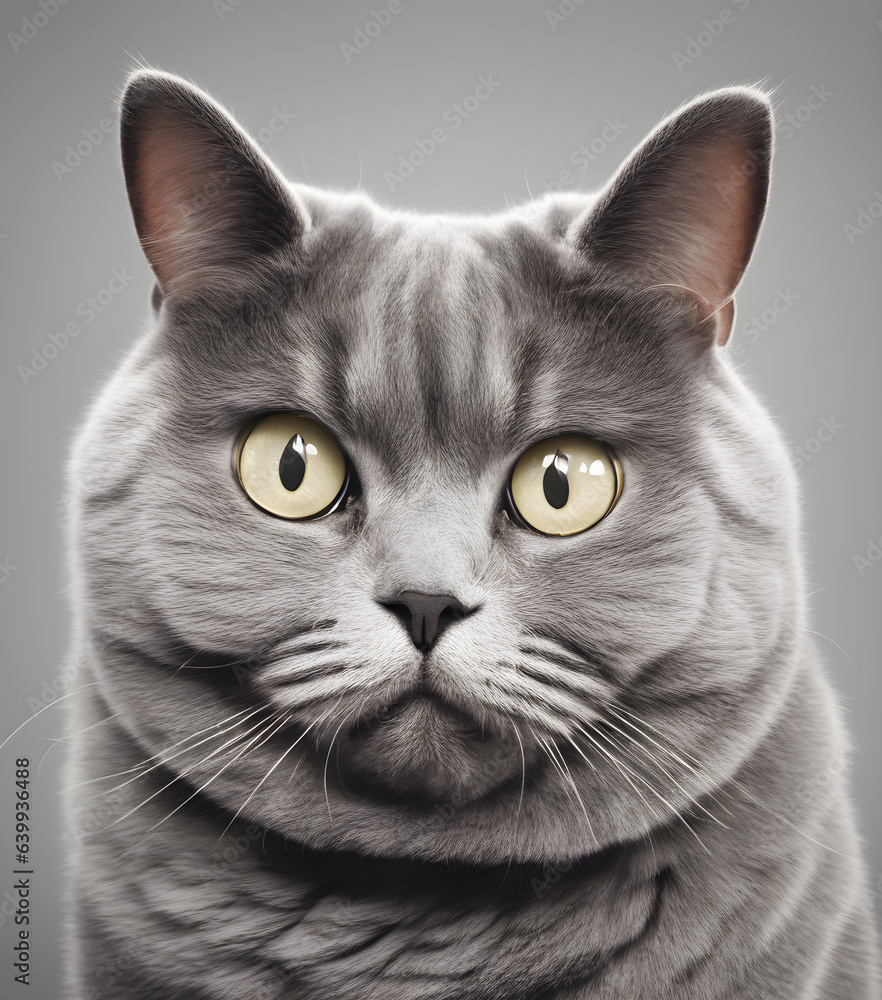 very fat gray cat. Surprised face. Cute ginger fat Cat saying wow ...