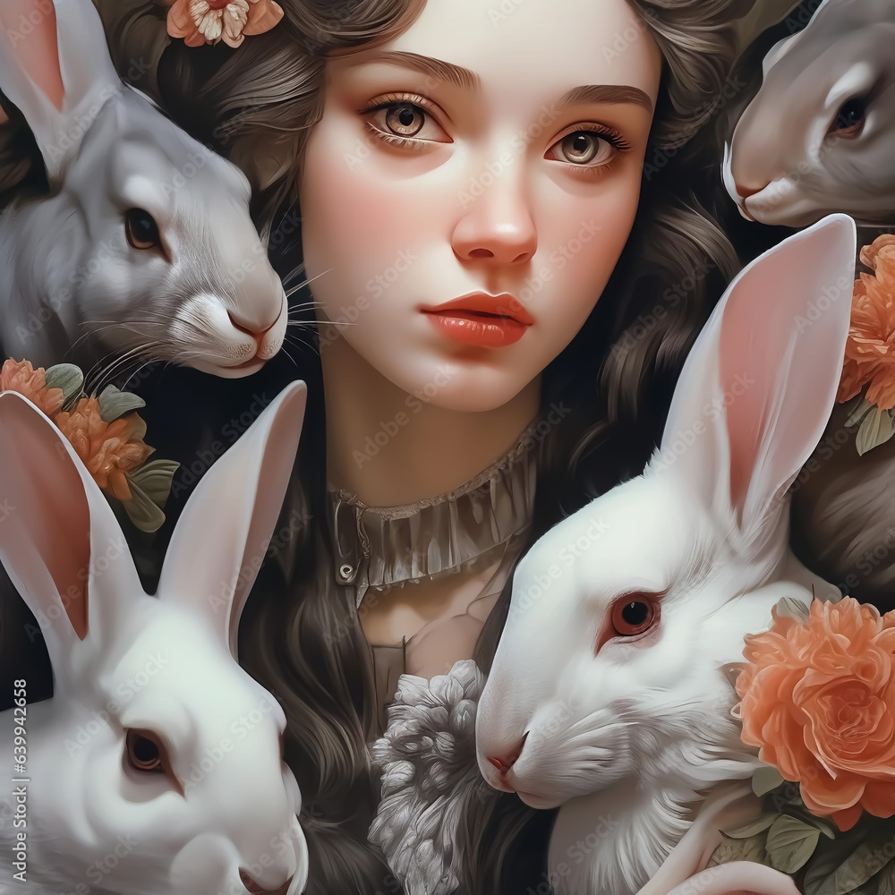 two rabbits in the kitchen, Fashion illustration, girl and rabbits, art ...