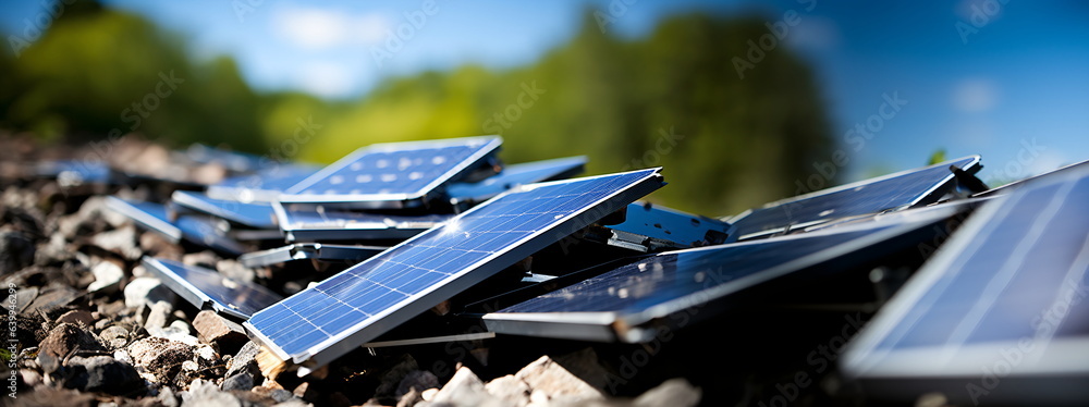 A dump of broken solar panel recycle . End of life renewable energy ...