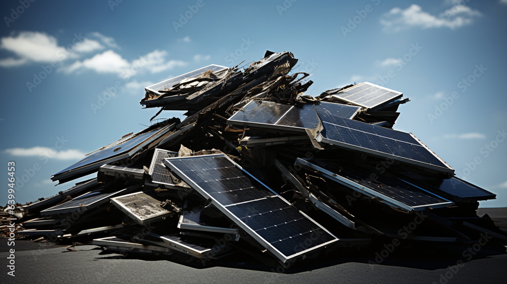 A dump of broken solar panel recycle . End of life renewable energy ...