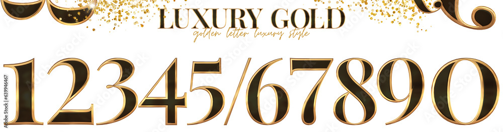3d Luxury gold number letter, luxury black golden border font Stock ...