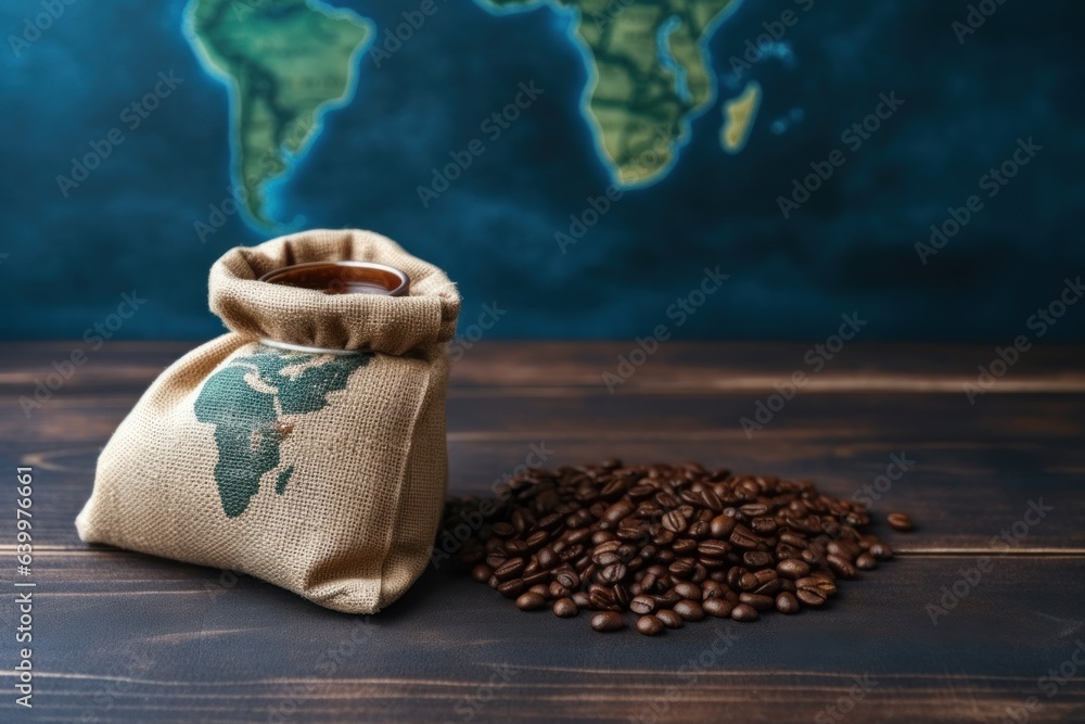International Coffee Day. a small bag of coffee beans made of coarse ...