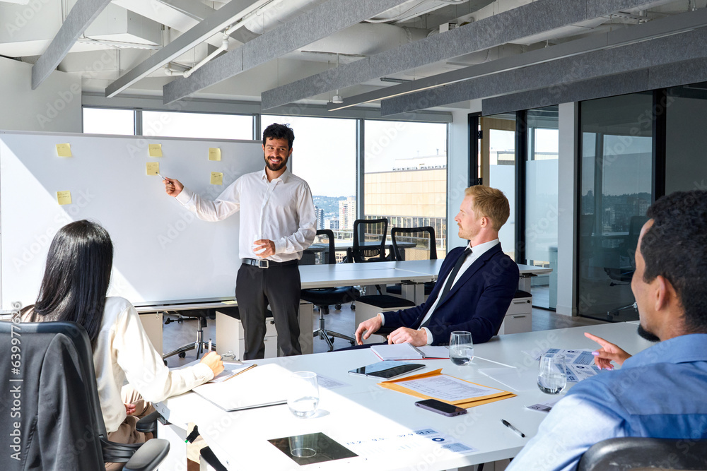 Happy Latin business man company executive manager giving presentation ...